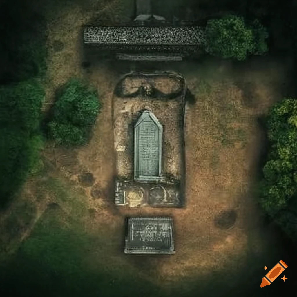 Overhead view of a single grave in a cemetery on Craiyon