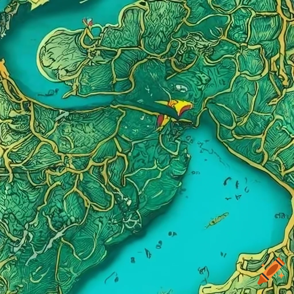 illustrated map with sensory elements on Craiyon