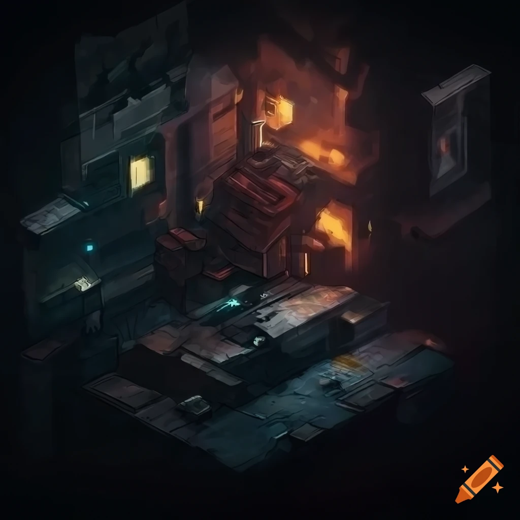 Detailed isometric concept art of various video game worlds on Craiyon