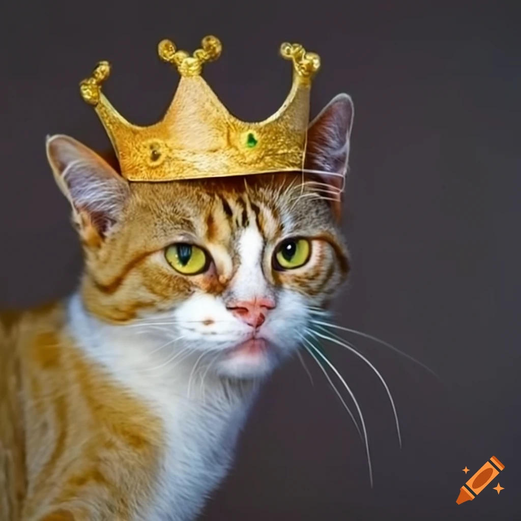 Portrait of a crowned yellow-eyed alley cat on Craiyon