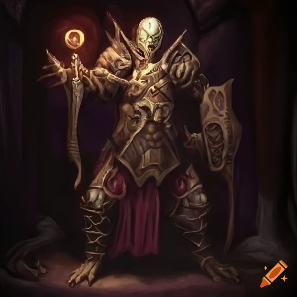 Highly detailed illustration of a warforged warlock casting a spell