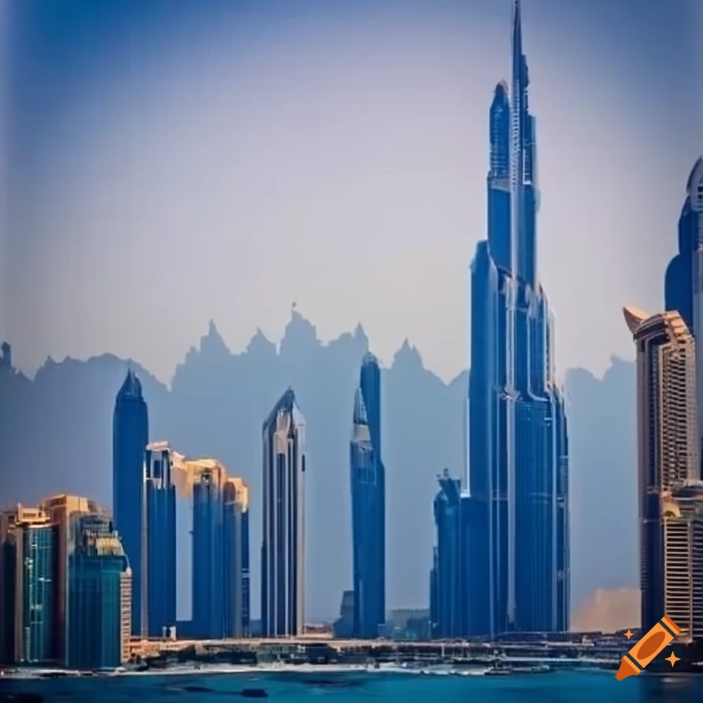 Dubai skyline with alps mountain on Craiyon