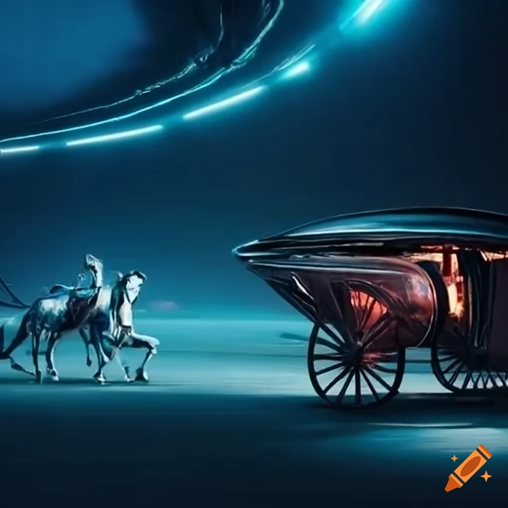 Sleek and futuristic horse carriage with glowing pipes on Craiyon