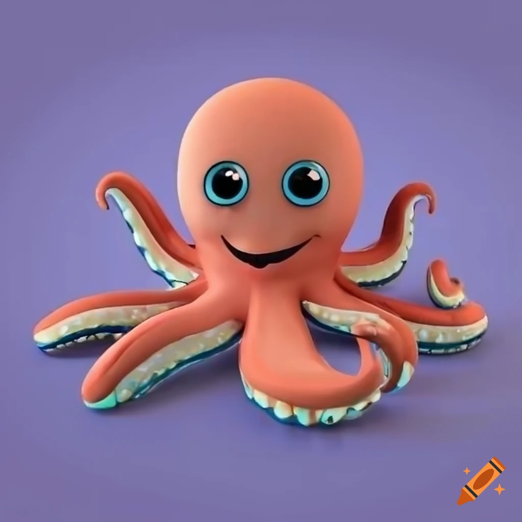 Cute and friendly 3d octopus character on Craiyon