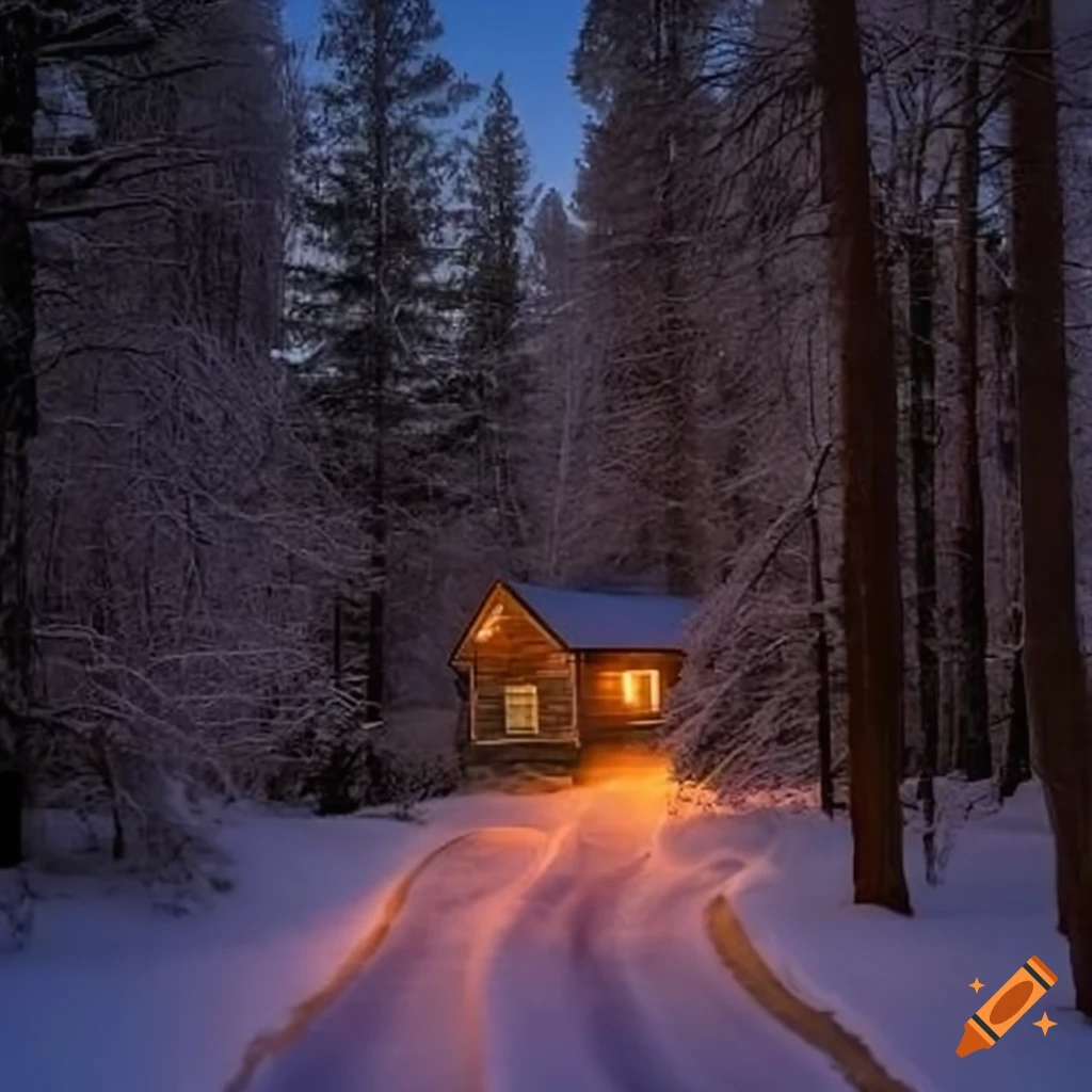 Snowy cabin in a tranquil evening scene on Craiyon Snowy cabin in a tranquil evening scene on Craiyon