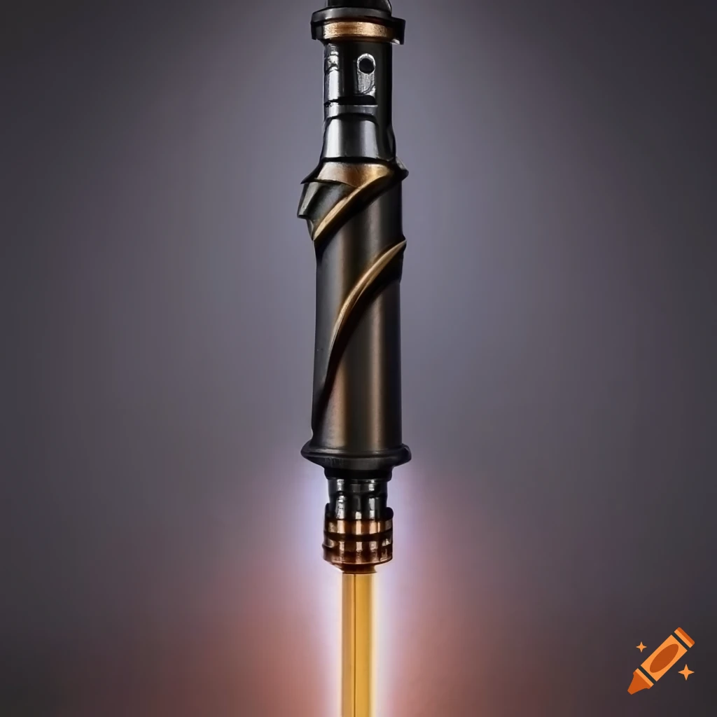 Detailed lightsaber hilt with bronze and golden accents