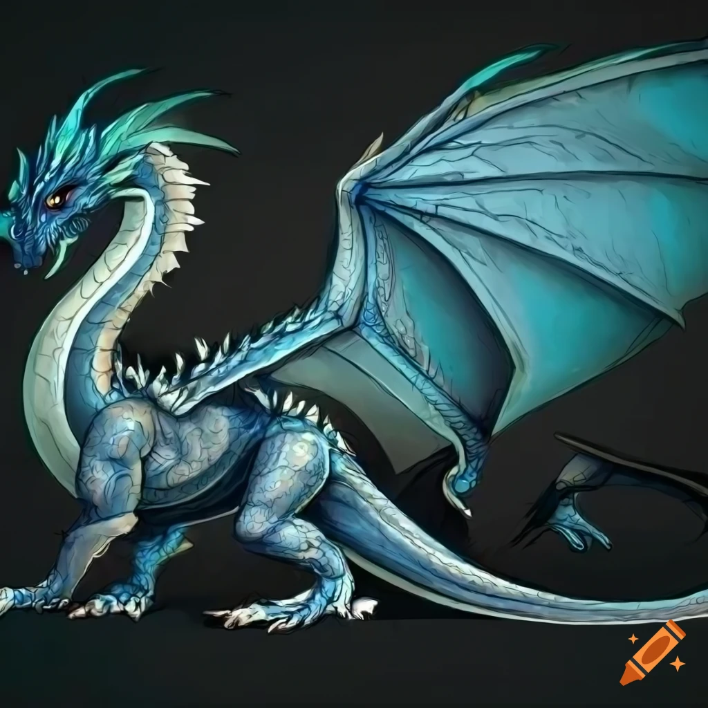 Side view illustration of a detailed dragon with wings on Craiyon