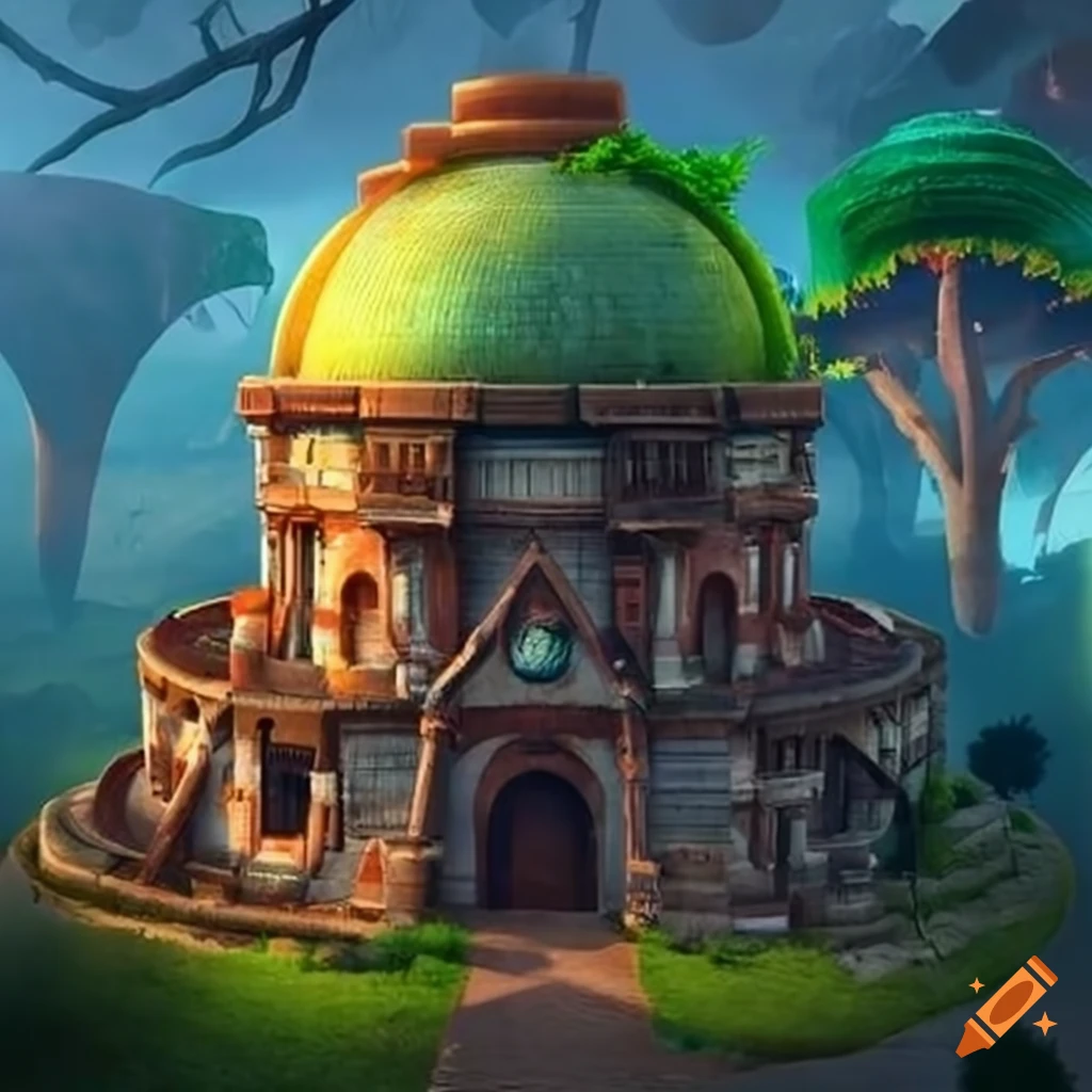 Fantasy observatory in a town surrounded by lush greenery on Craiyon