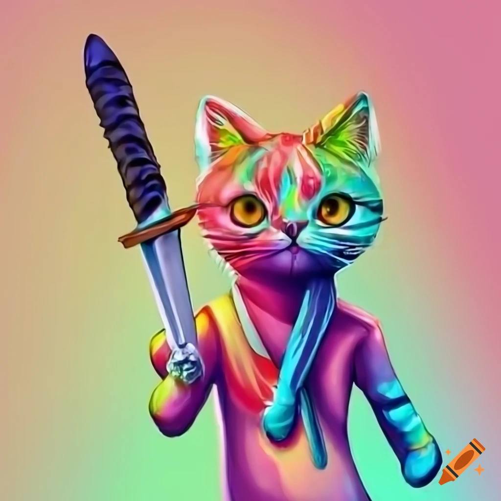 Abstract art of a cat holding a sword on Craiyon