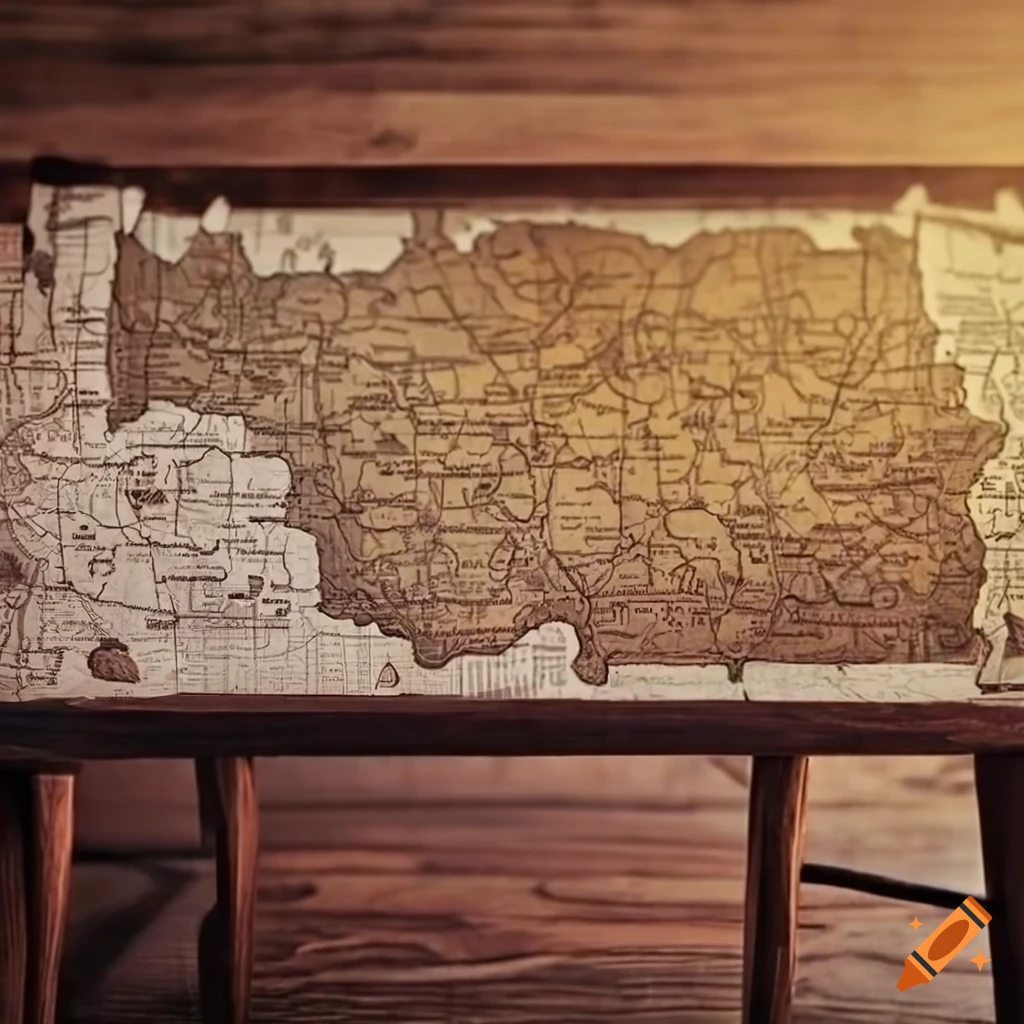 Close up of a wooden table with a city-map