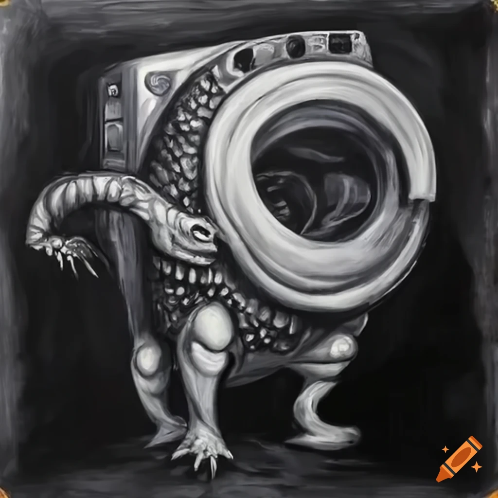Fantasy art of a mimic monster as a washing machine on Craiyon