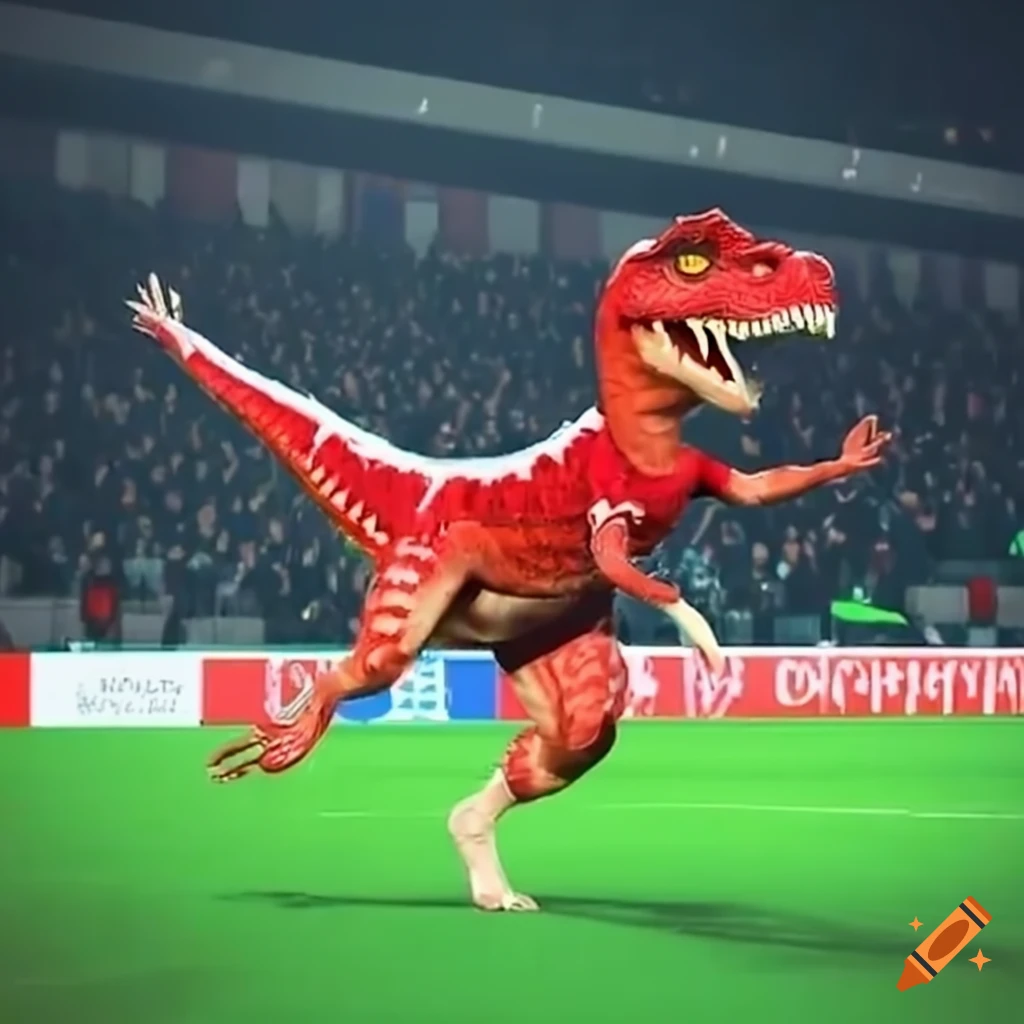 Funny image of a t-rex football player