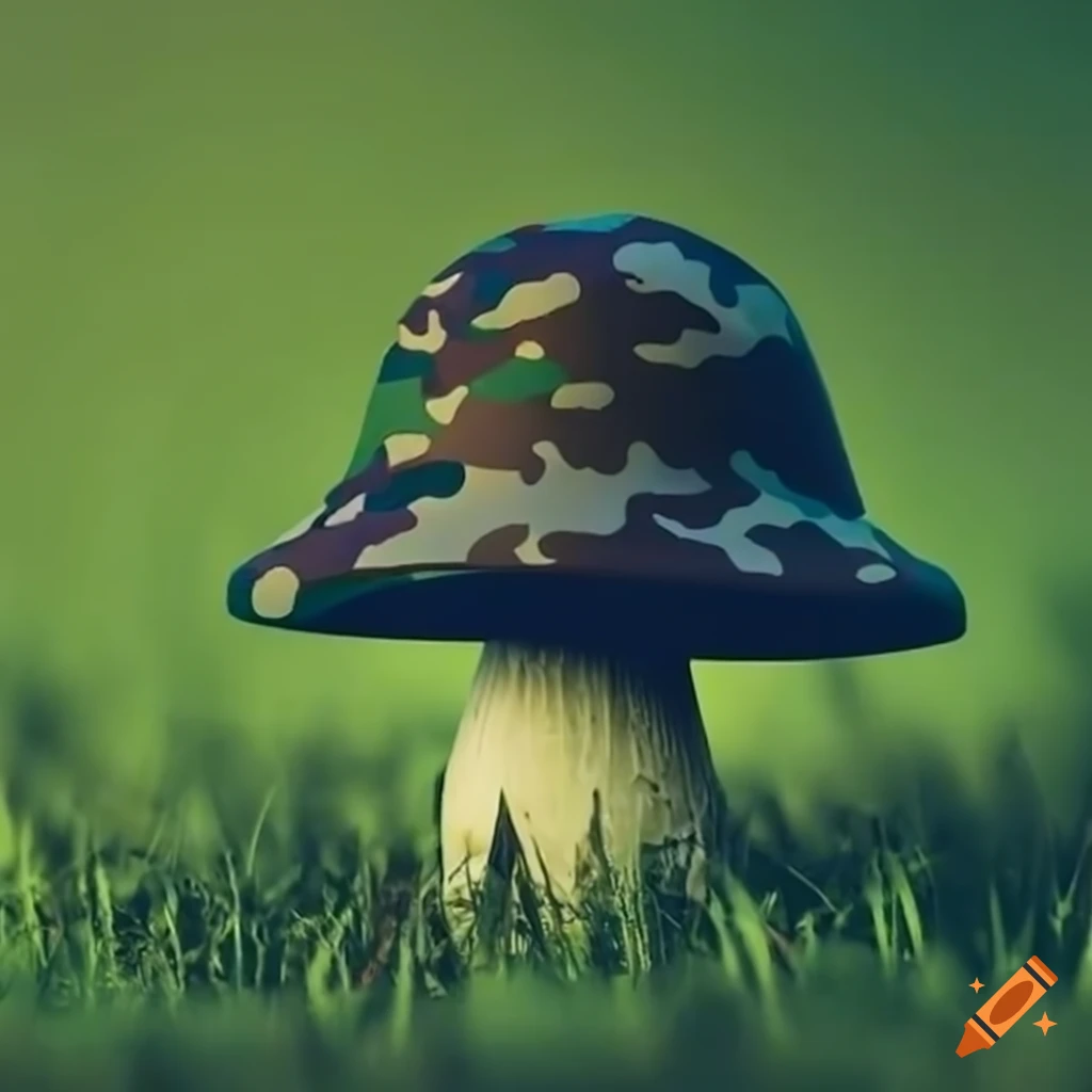 Camouflage mushroom with soldier helmet on Craiyon