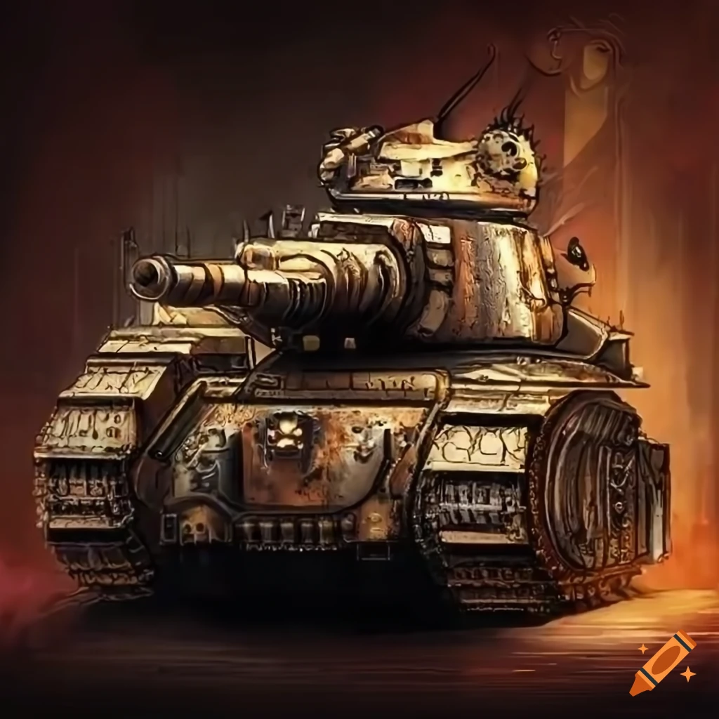 Illustration of Metal Slug kaiser SV-001 tank in steampunk style on Craiyon