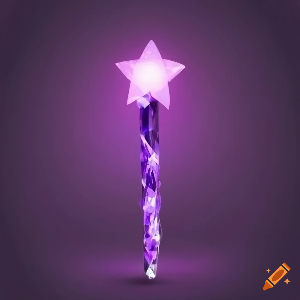 Purple crystal fairy wand with glowing star on Craiyon