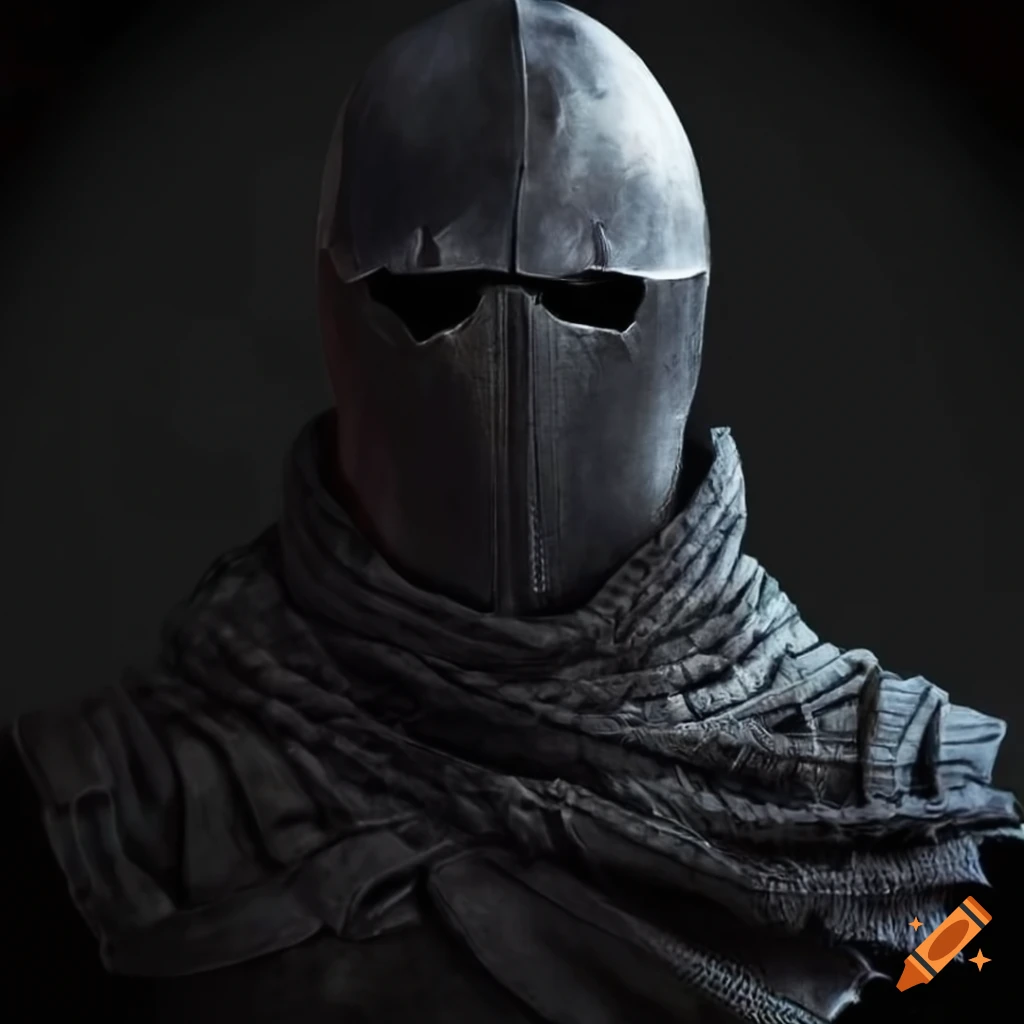 Gothic knight with striped scarf and sallet with bevor