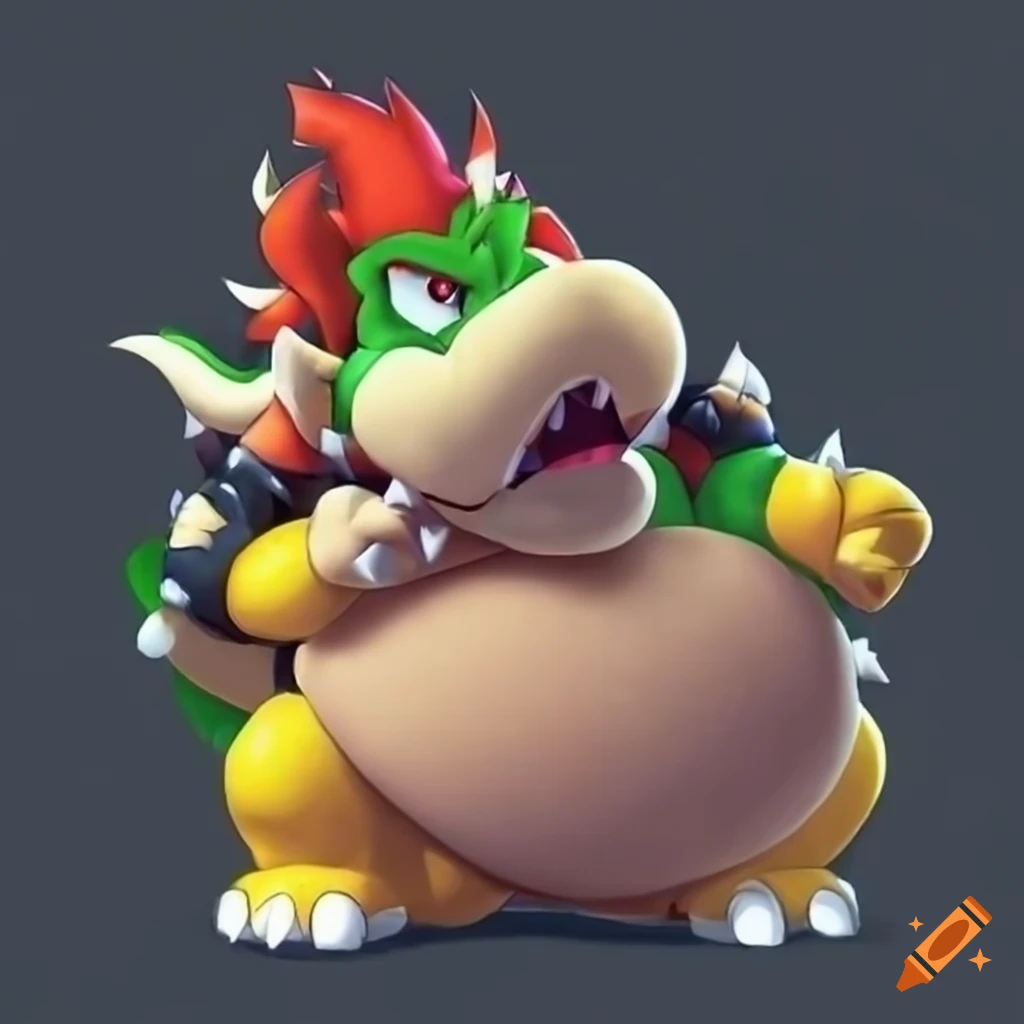Bowser character showing off his big belly on Craiyon