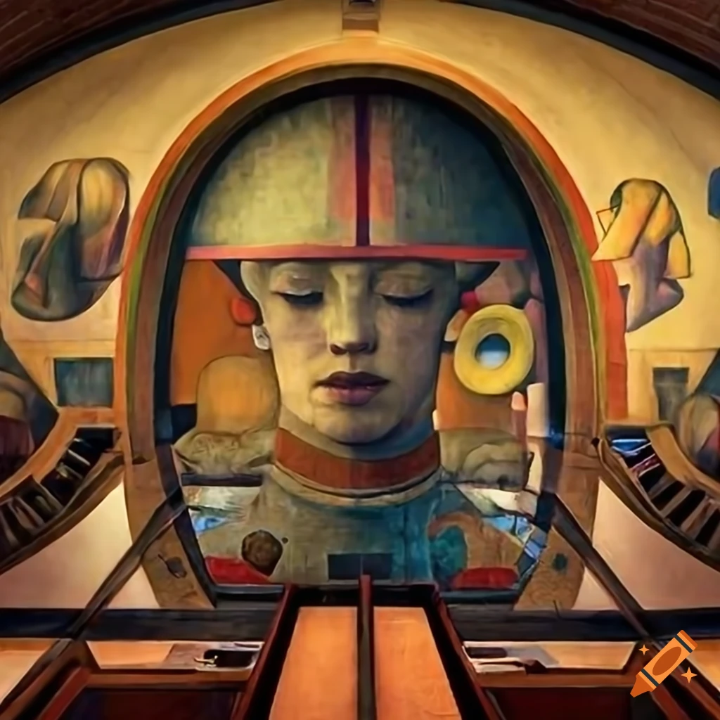 Mural of h. g. wells' "the time machine" combined with various artistic ...