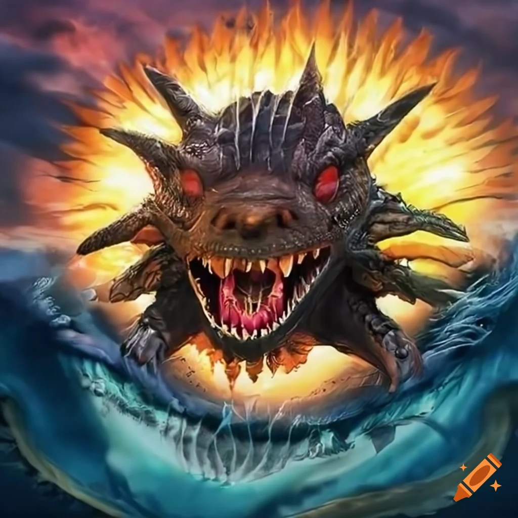 Digital art of a giant tiger dragon shark monster on Craiyon