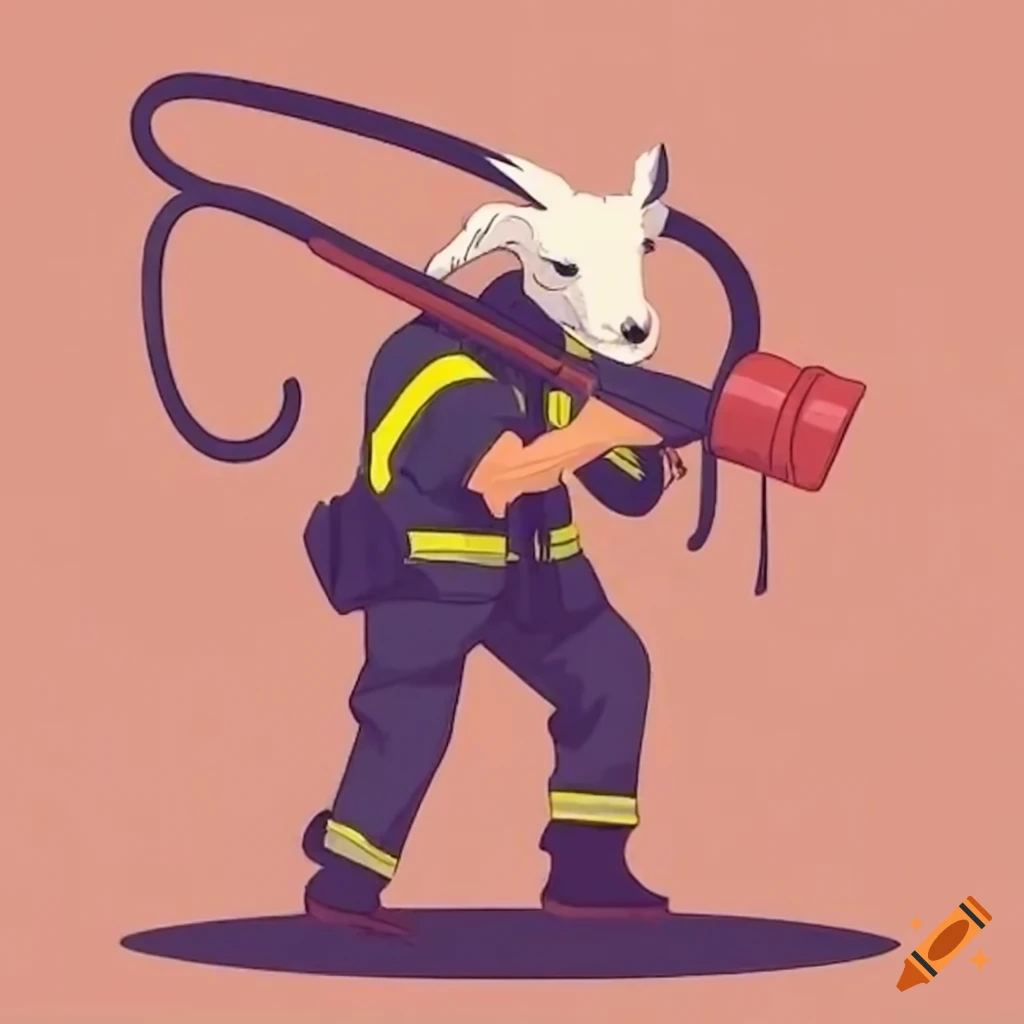 Humorous illustration of a firefighter with a goat head