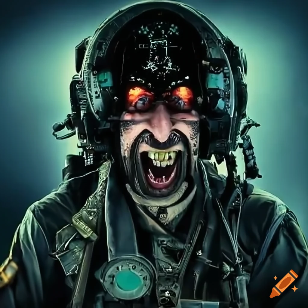 Fighter pilot in cockpit screaming on Craiyon