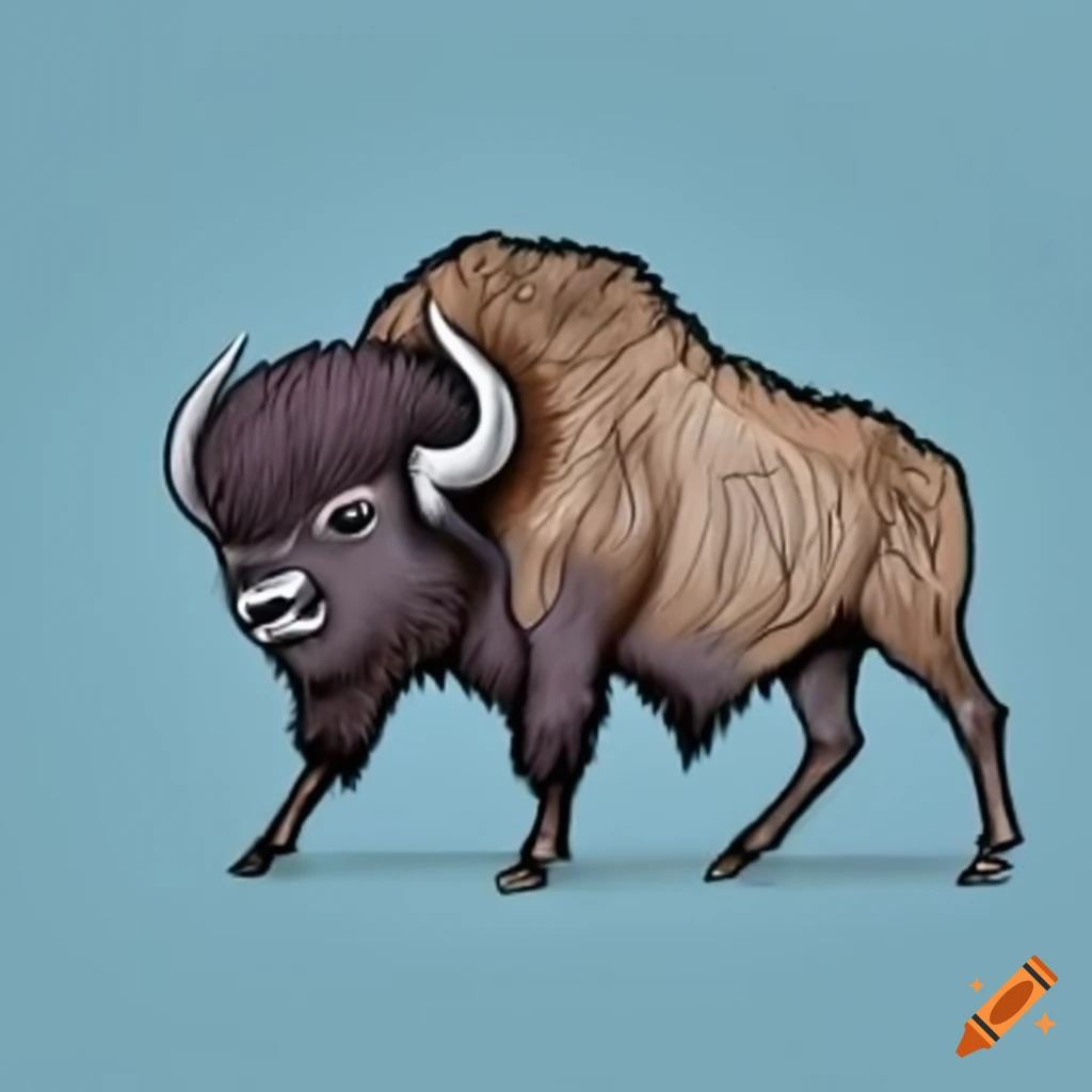 Side view of a bison on a blue background on Craiyon