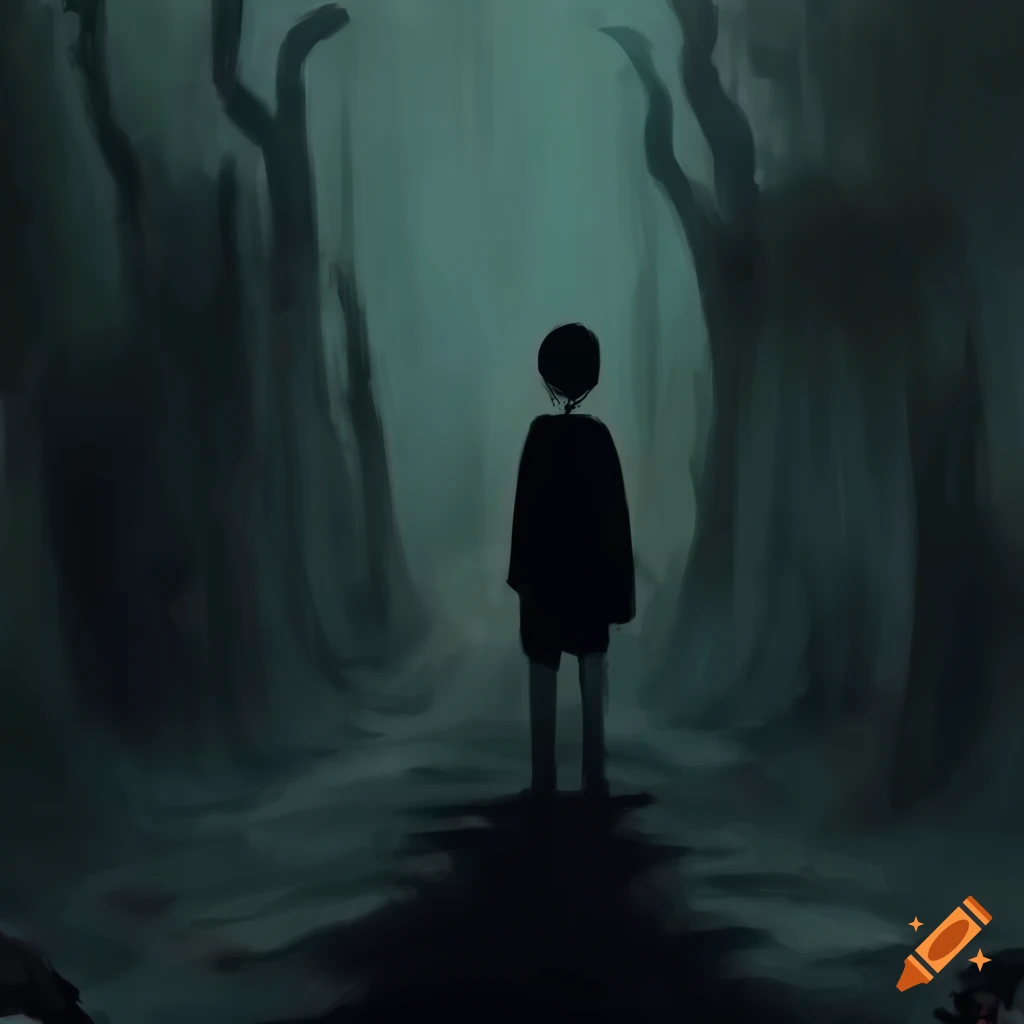 Expressionist art of a boy in a distorted and dark world on Craiyon