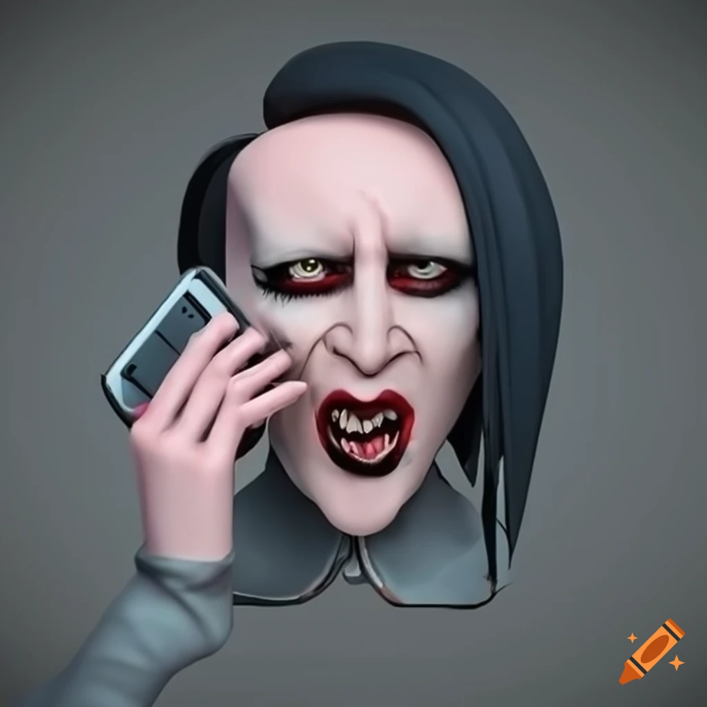 3D cartoon of Marilyn Manson screaming on the phone on Craiyon