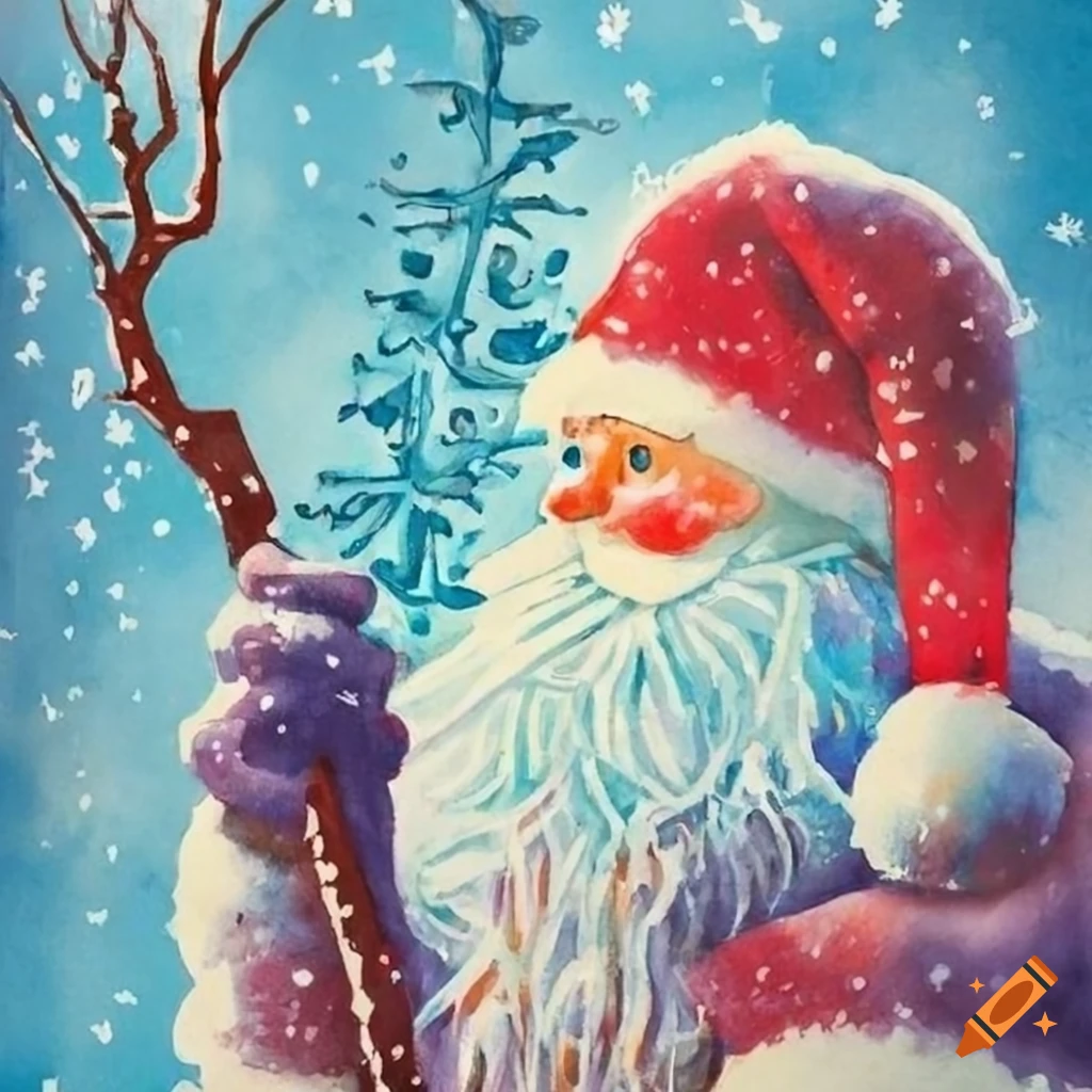 Watercolor christmas card with soviet style father frost on Craiyon