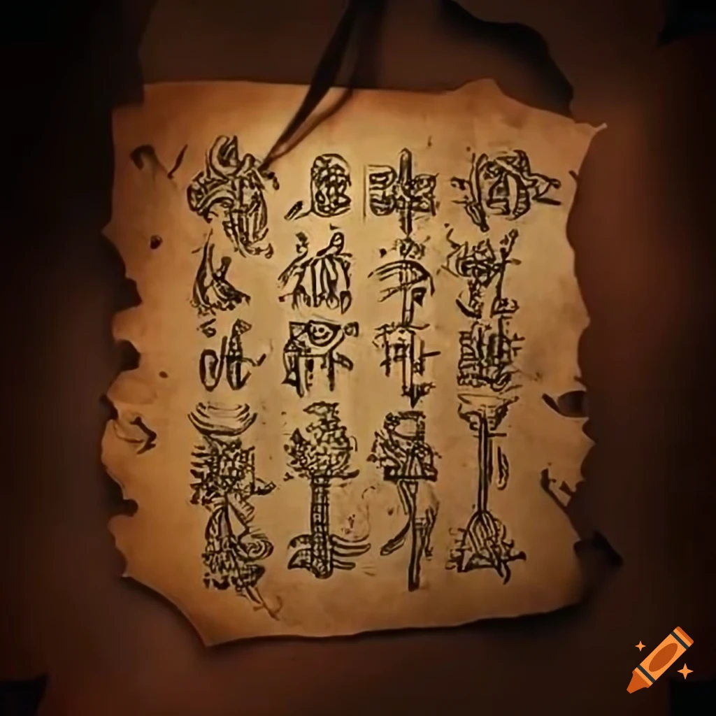 Parchment with ancient goblin script symbols