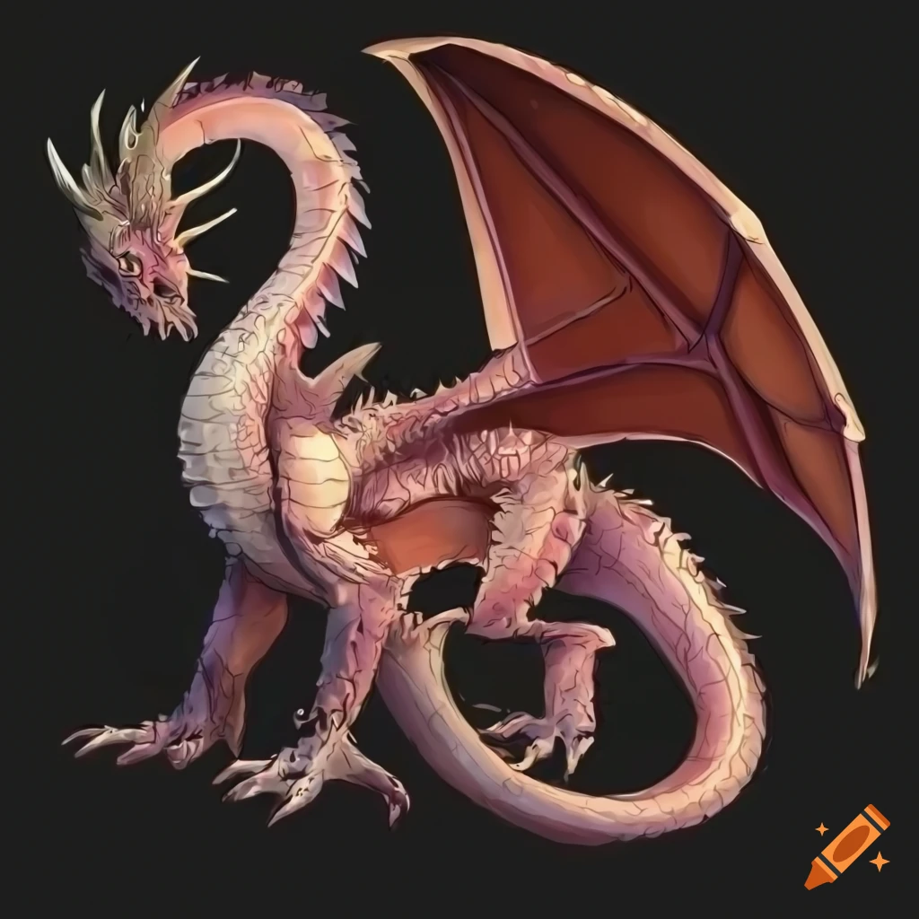 Side view illustration of a detailed dragon with wings and four legs on ...