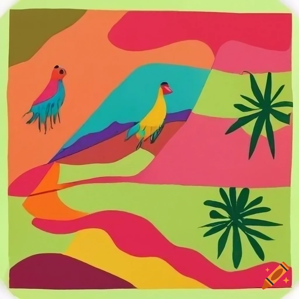 Abstract marker illustration of a tropical landscape on Craiyon