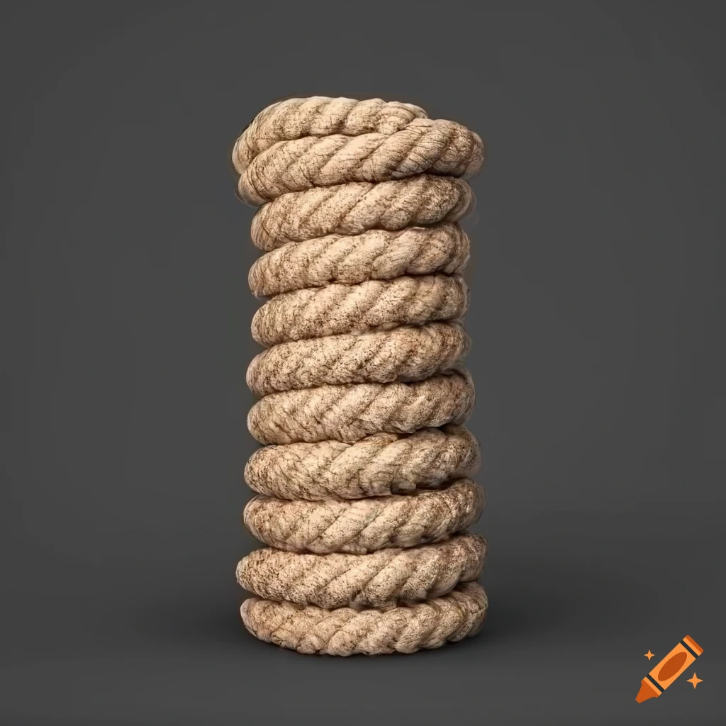 Shiny beige climbing rope on white background in 3d rendering on Craiyon