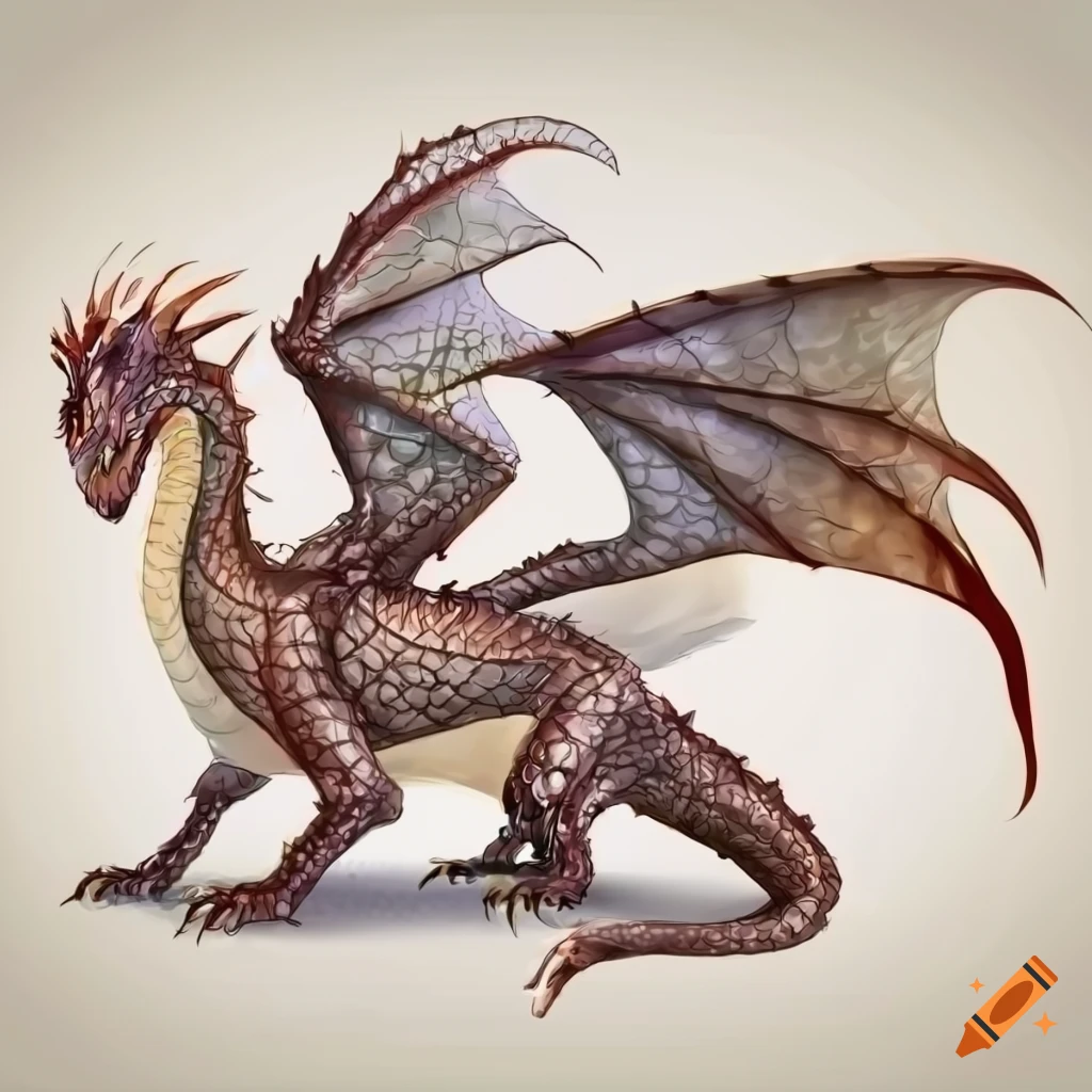 Side view of detailed dragon illustration