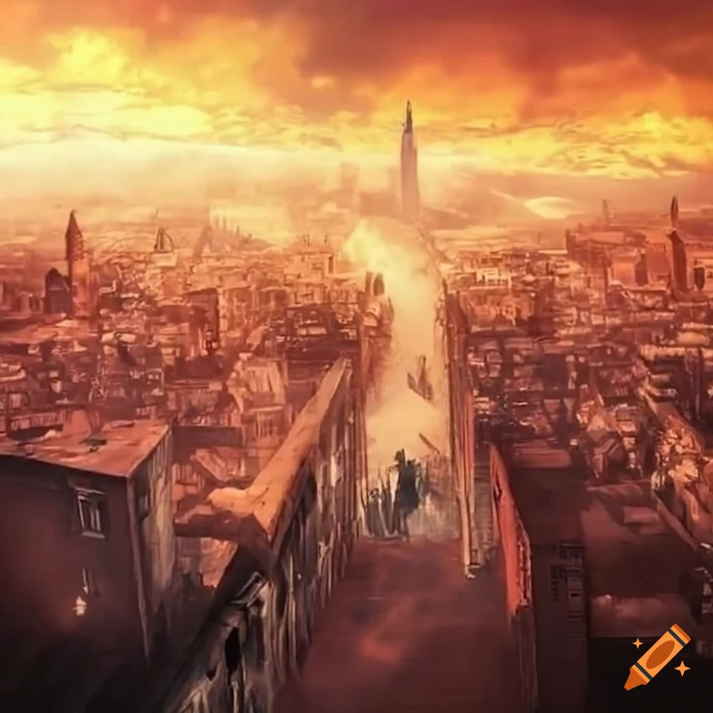 Cityscape with attack on titan style city wall