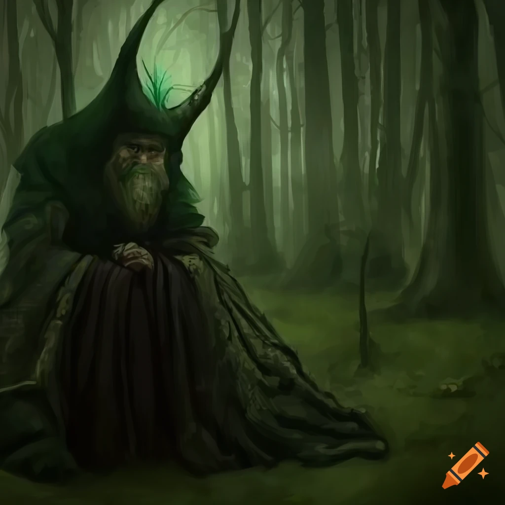 Artistic depiction of a forest king with green eyes on Craiyon