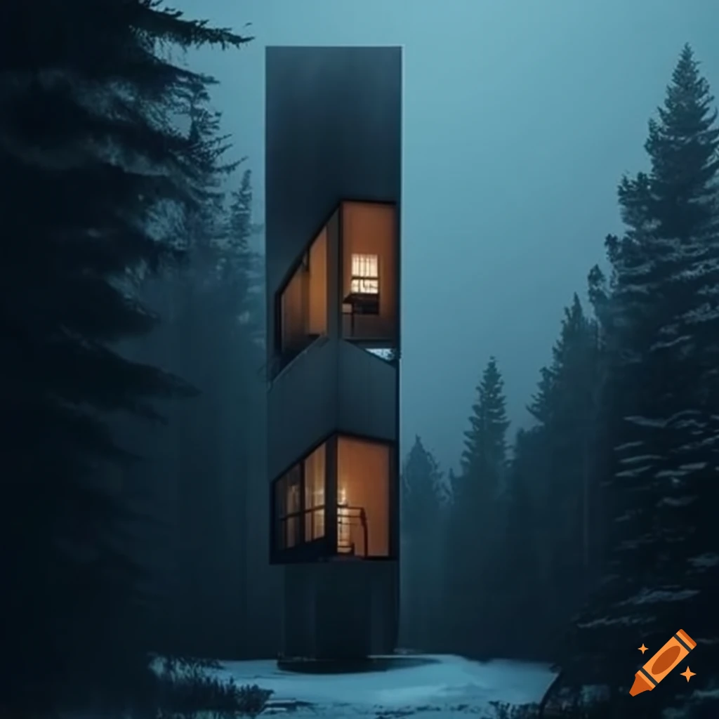 Minimalist norwegian cabin tower architecture on Craiyon