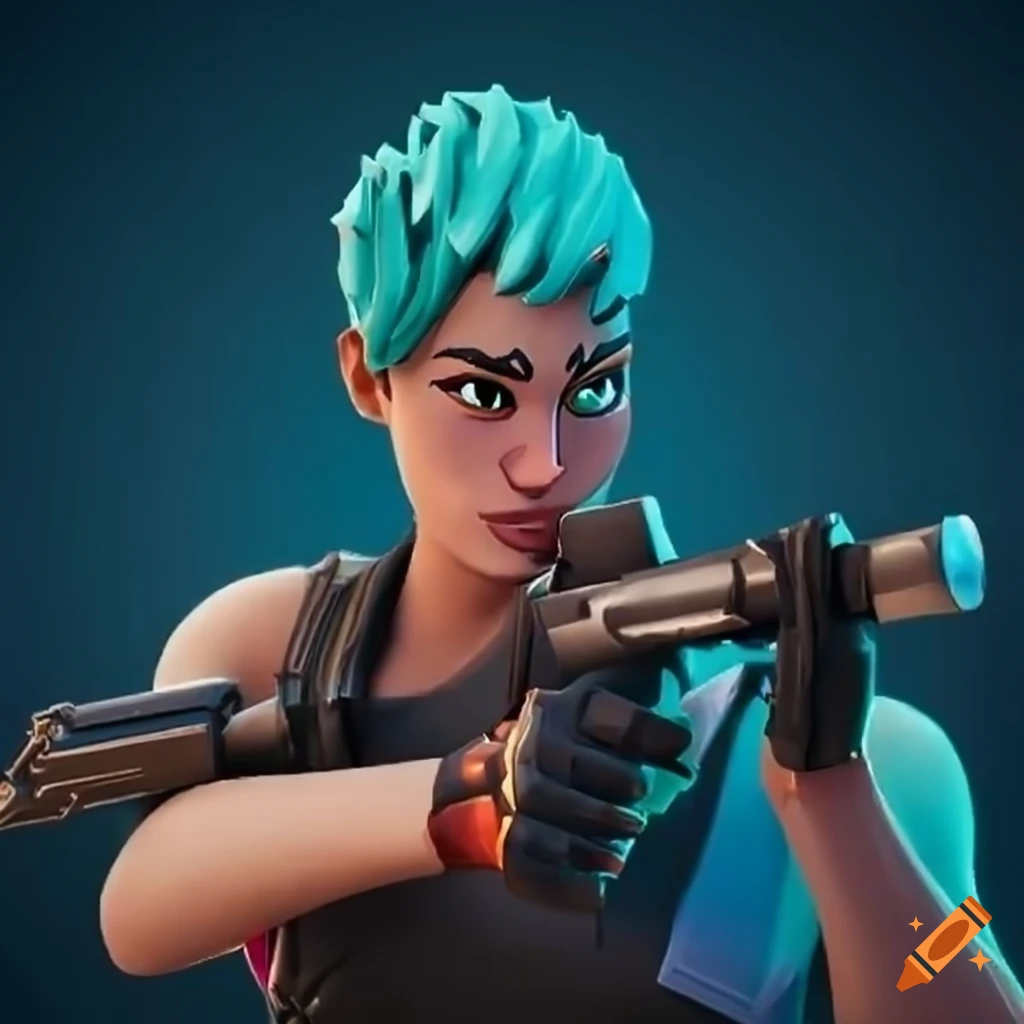 Confused fortnite character holding a weapon on Craiyon