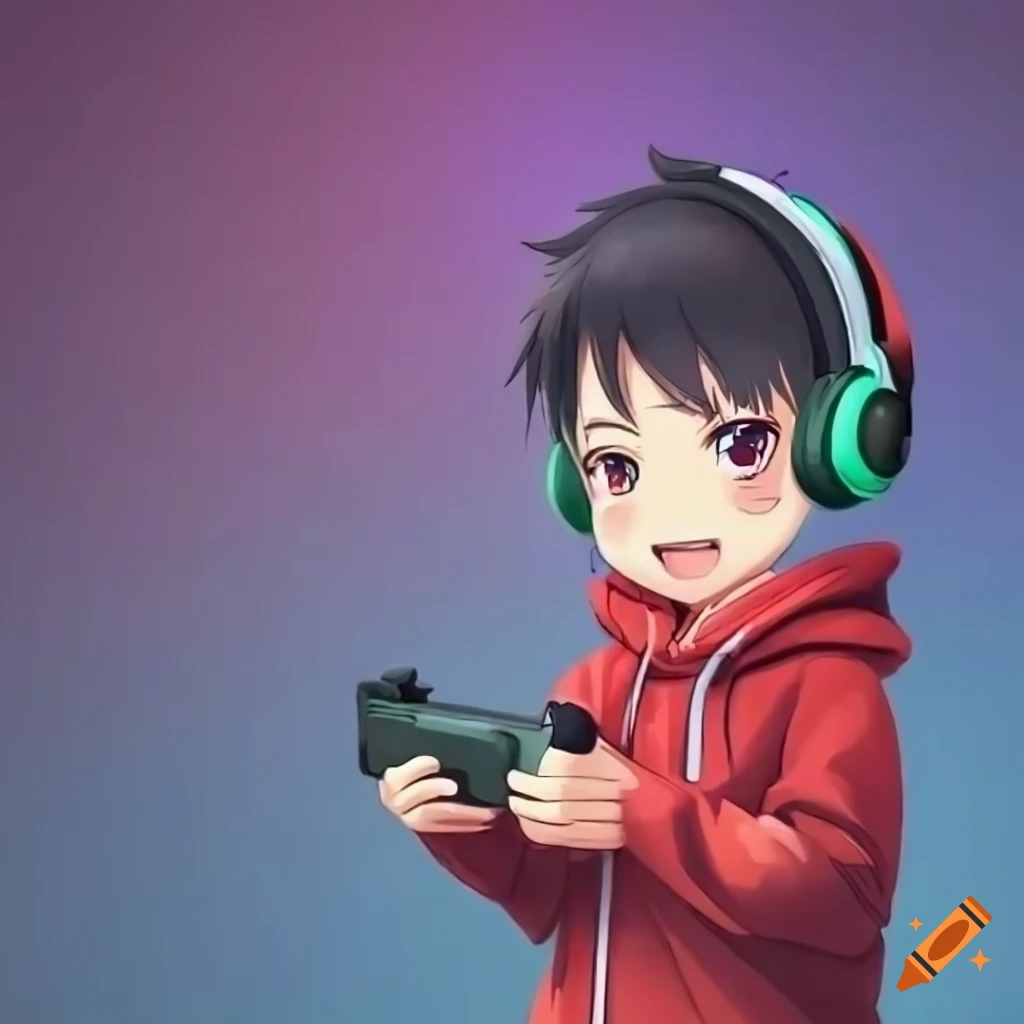 Cartoon husky dog and anime boy gaming together on Craiyon