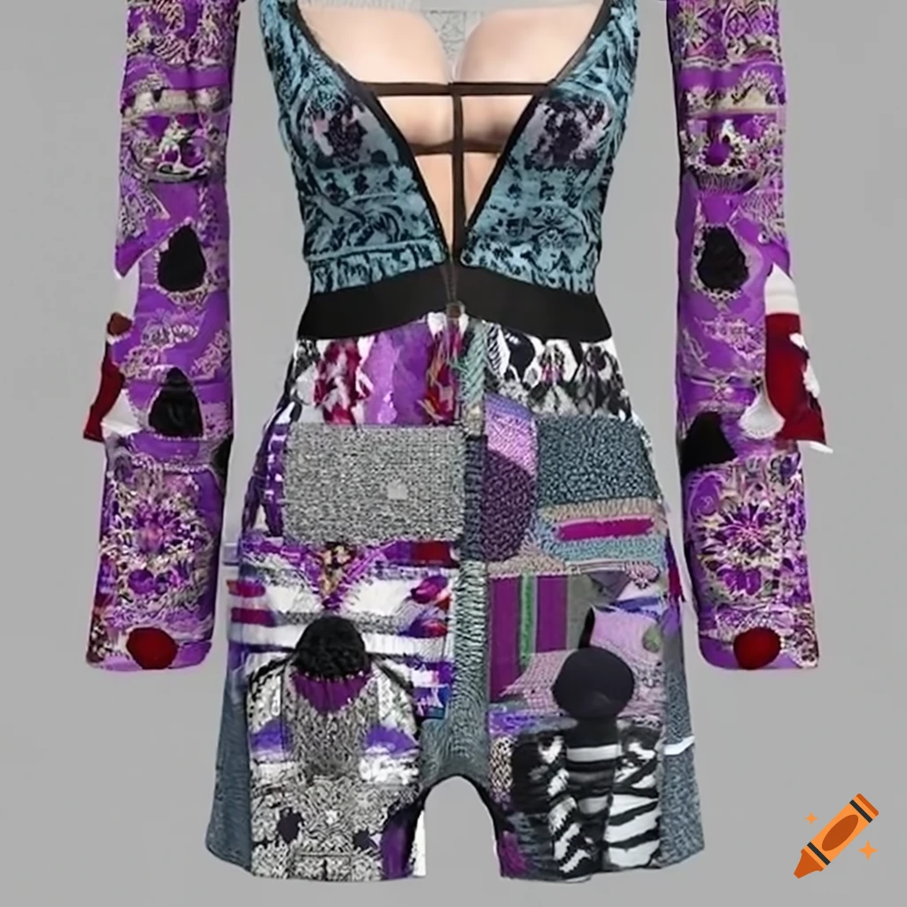 3D rendering of a trendy playsuit with patchwork design on Craiyon