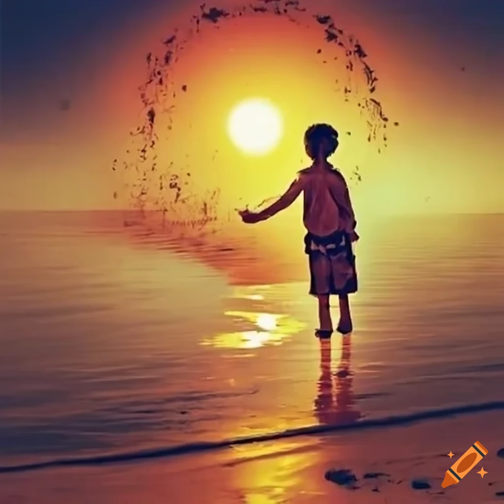 Un niño tomando sol on Craiyon