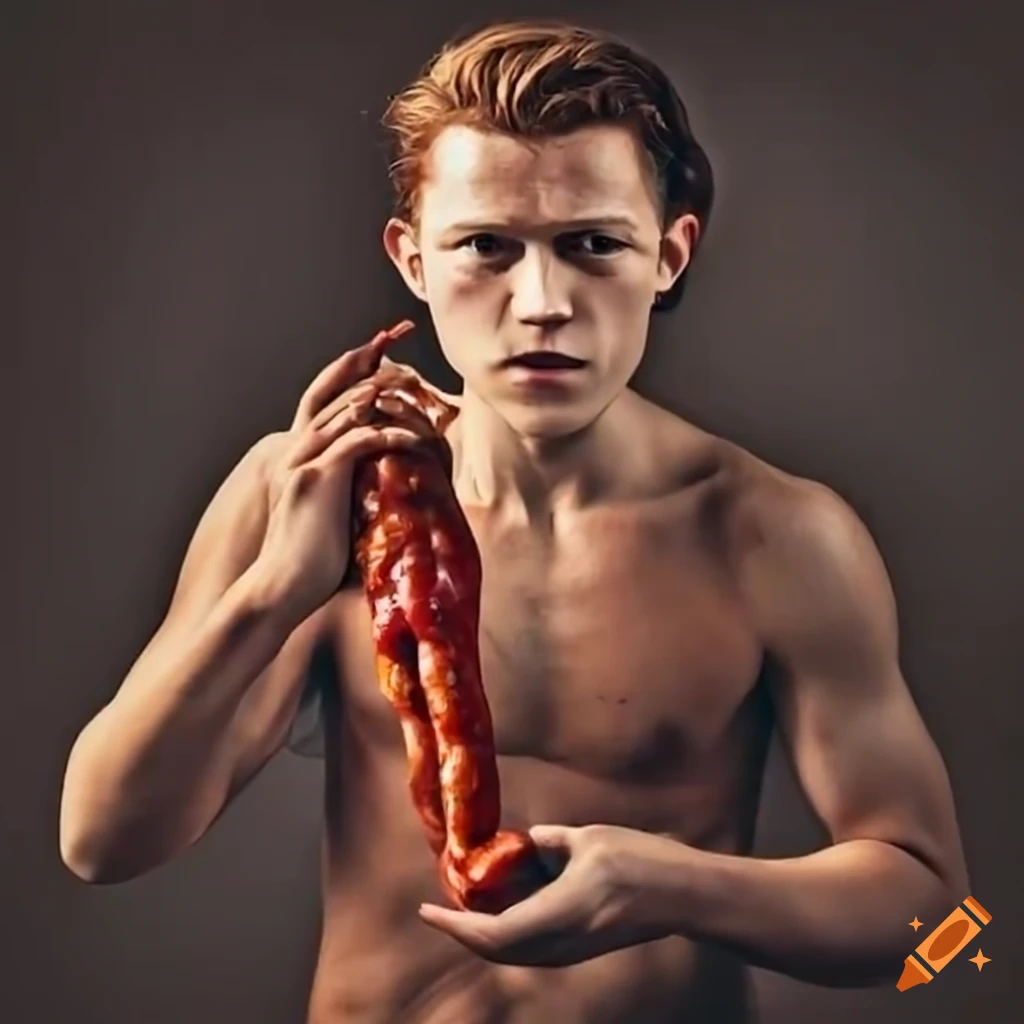 Tom Holland Holding Spicy Nduja Sausage On Craiyon