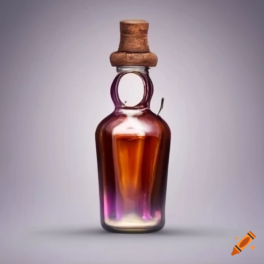 Laughing potion in unique glass bottle with white background on Craiyon