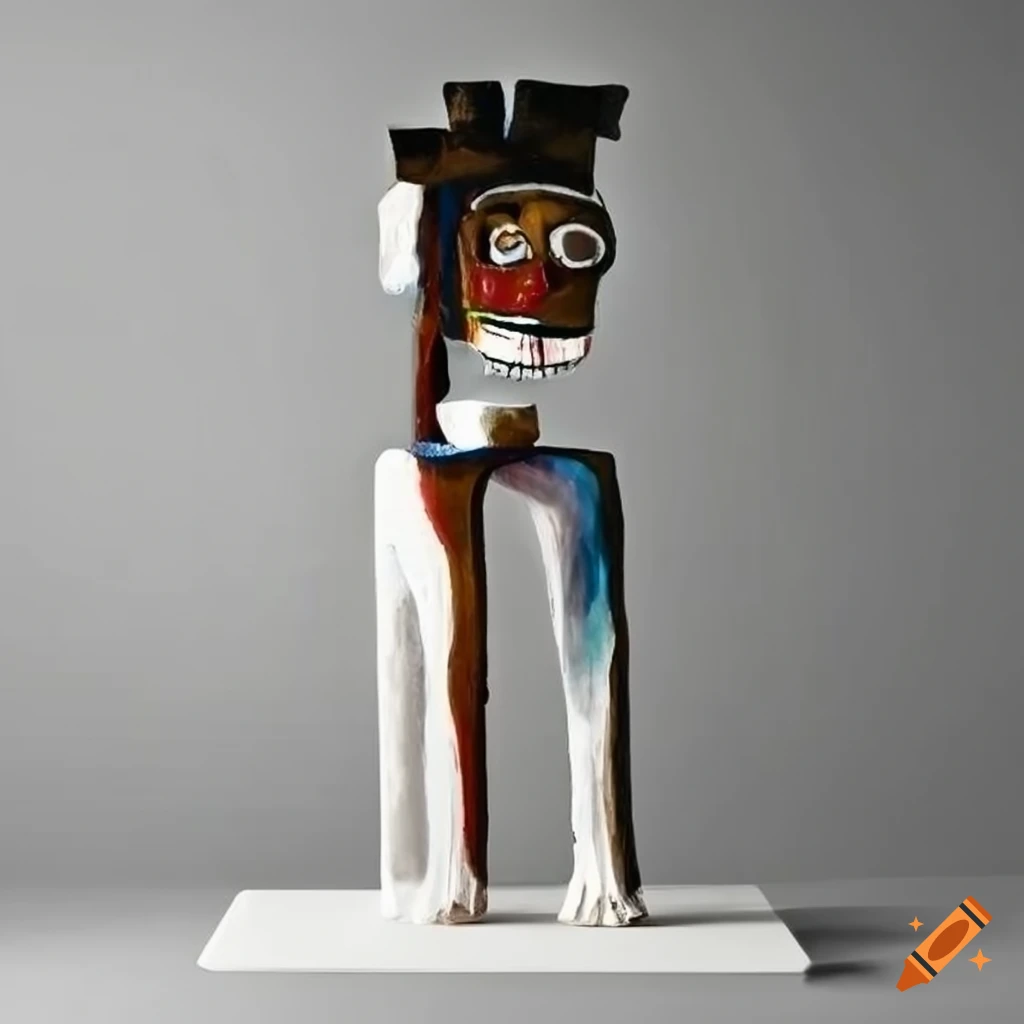 White wood sculpture inspired by Jean-Michel Basquiat on Craiyon