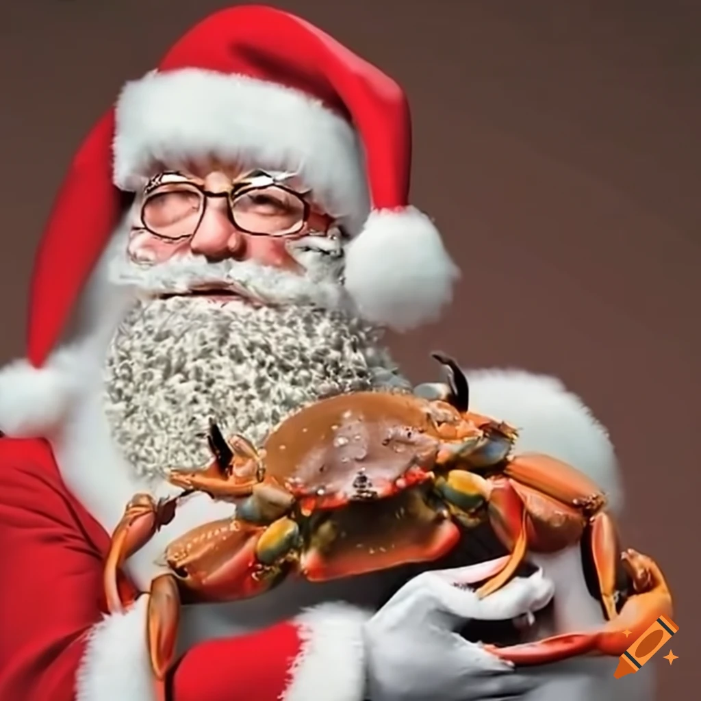 Santa holding a brown crab edible crab on Craiyon