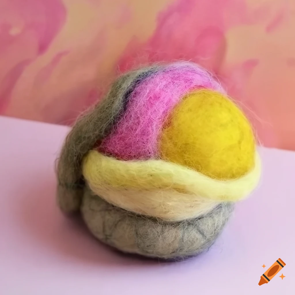 Detailed felted wool sculpture of a girl with a snail shell