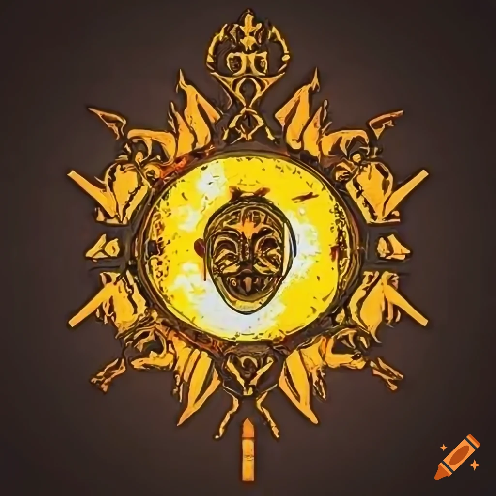 Yellow cyberpunk religious logo with lettering sol