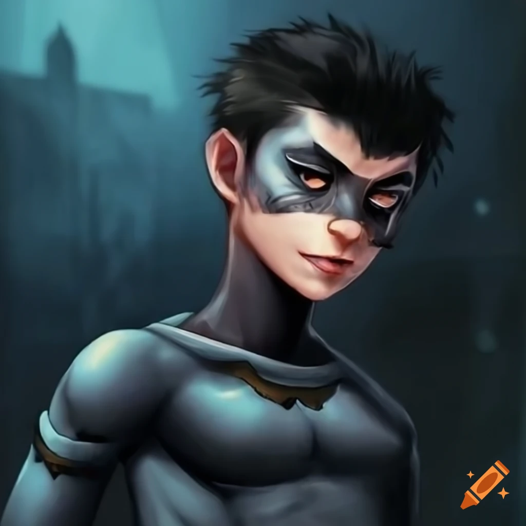 Illustration of a young superhero called Batboy on Craiyon