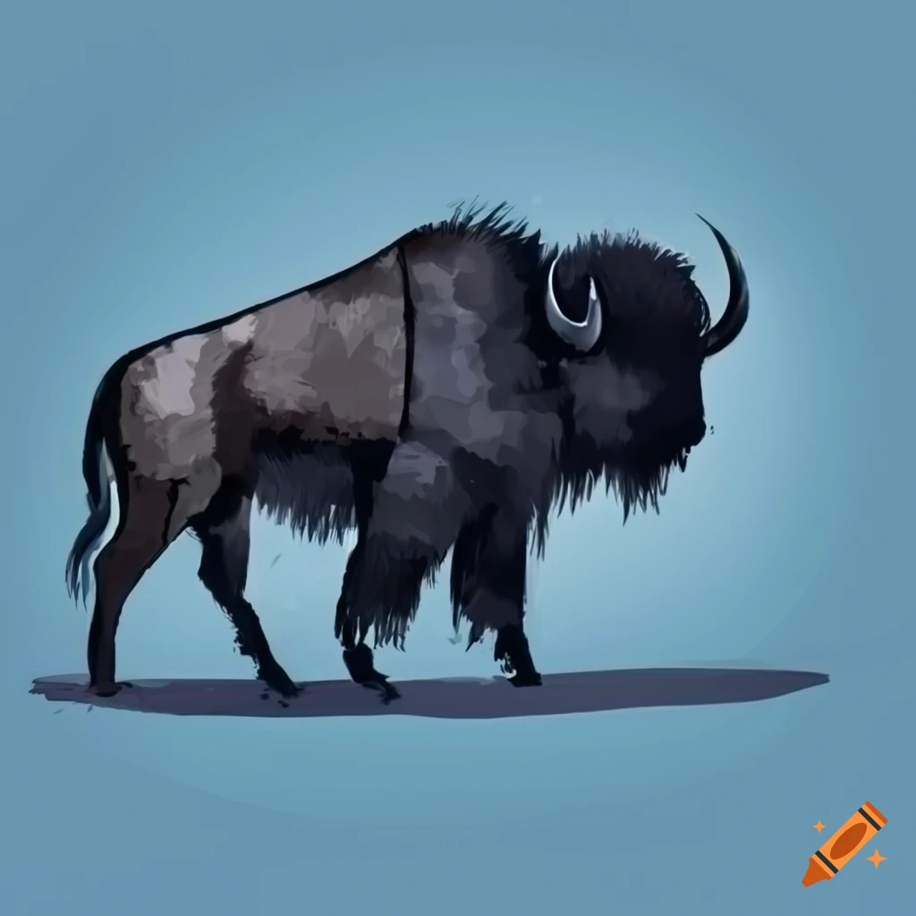 Side view of a bison on a blue background on Craiyon