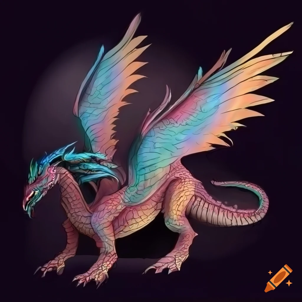 Side view illustration of a detailed dragon concept design on Craiyon